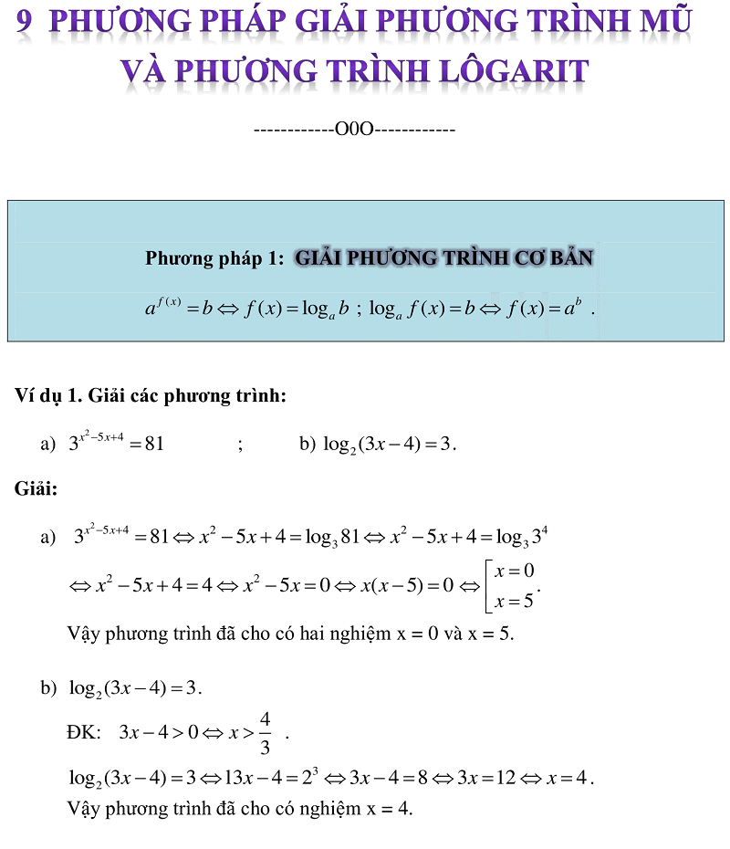 Nâng cao - 9 phương pháp giải phương trình Mũ - Logarit | Tăng Giáp